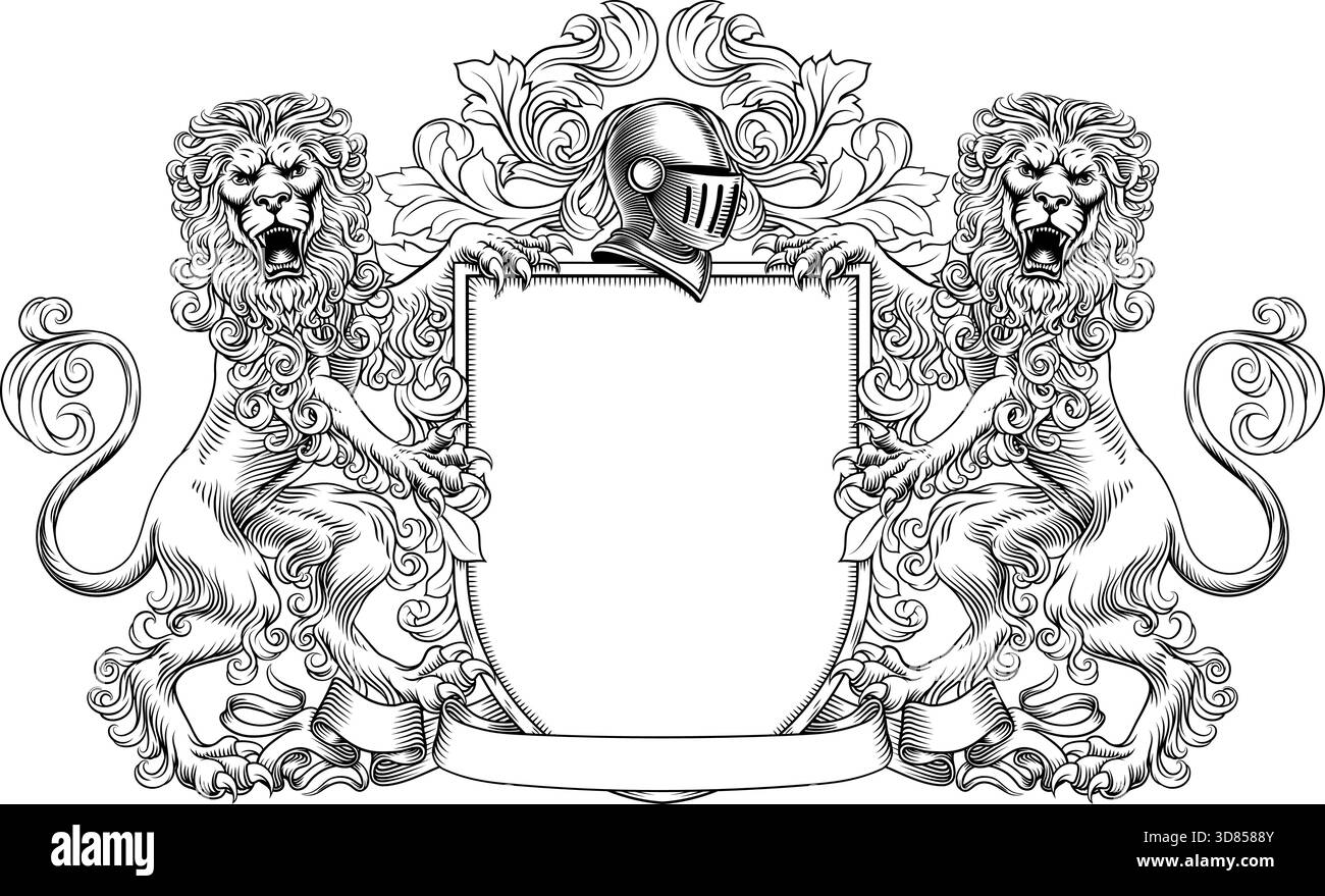 Coat of Arms Crest Lions Heraldry Knight Shield Stock Vector Image ...