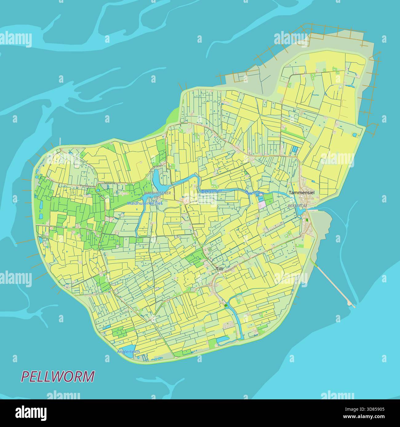 Map of Pellworm Island in Germany, Schleswig-Holstein Stock Vector ...