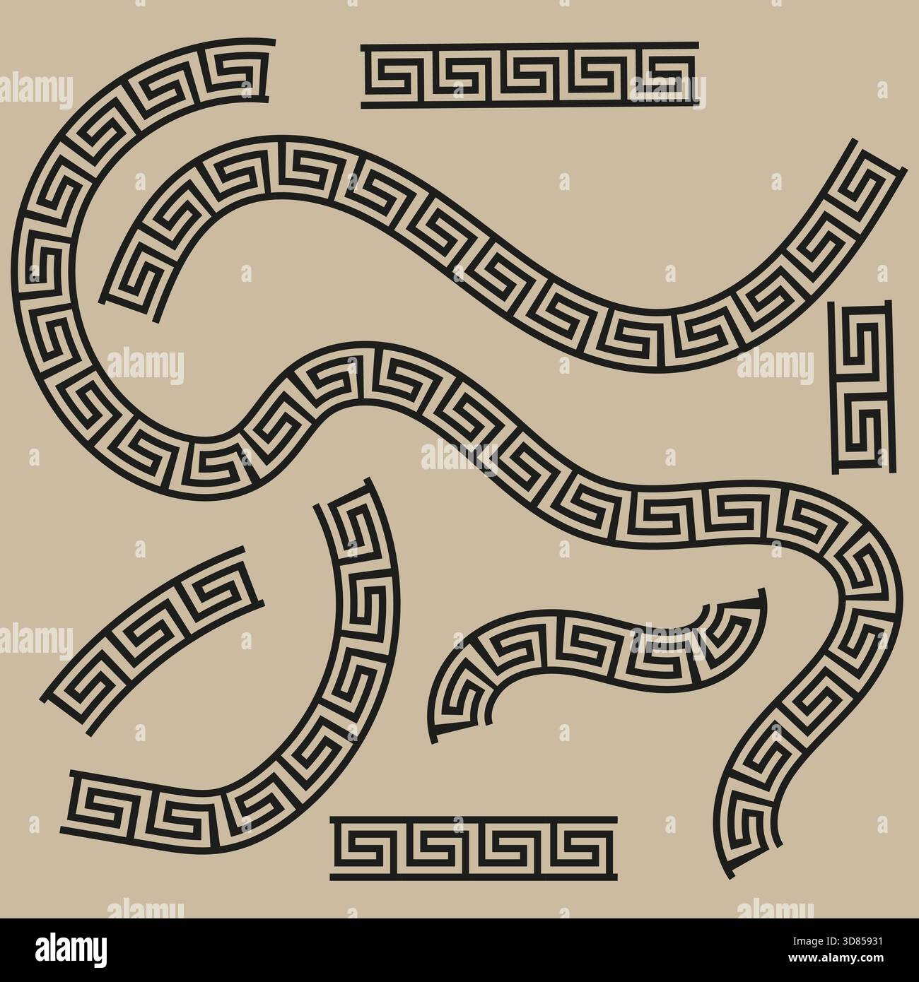 Greek meander segments. Curved pattern element. Black outline Vector ...