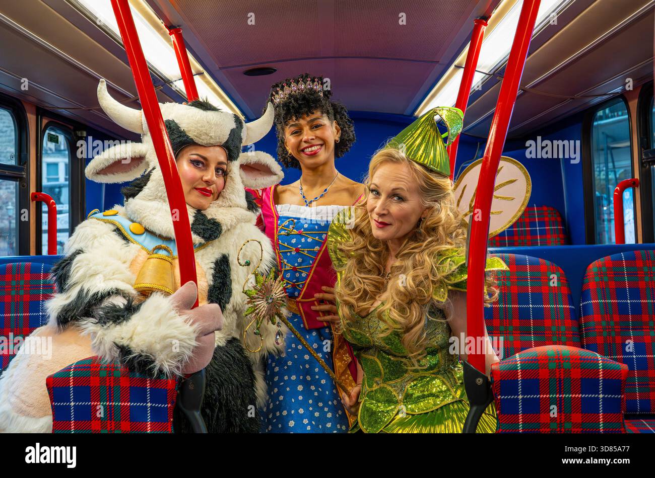 Cast of pantomime Jack and the Beanstalk on a Lothian Christmas bus ...