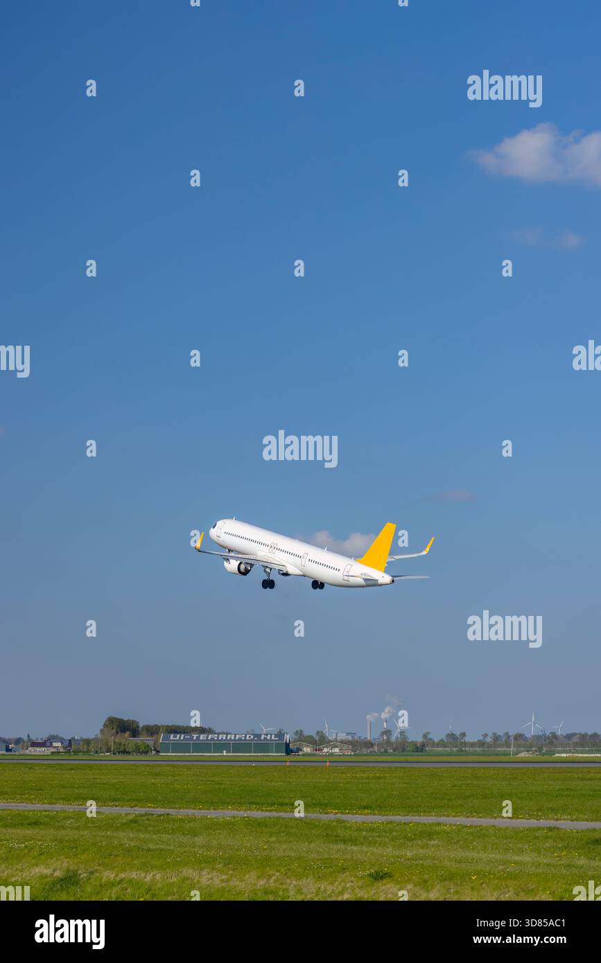 Airplane departing during takeoff, showing travel and transportation ...