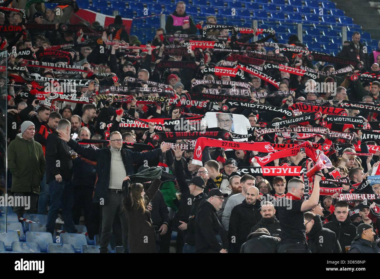 Olimpico Stadium, Rome, Italy - Midtjylland's fans during Uefa Europa ...