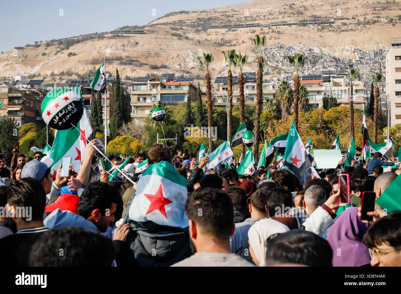 Syrians Celebrate Anniversary of Bashar al-Assads Fall Damascus, Syria ...