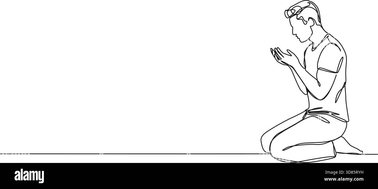 continuous line drawing of man kneeling on ground praying, line art ...