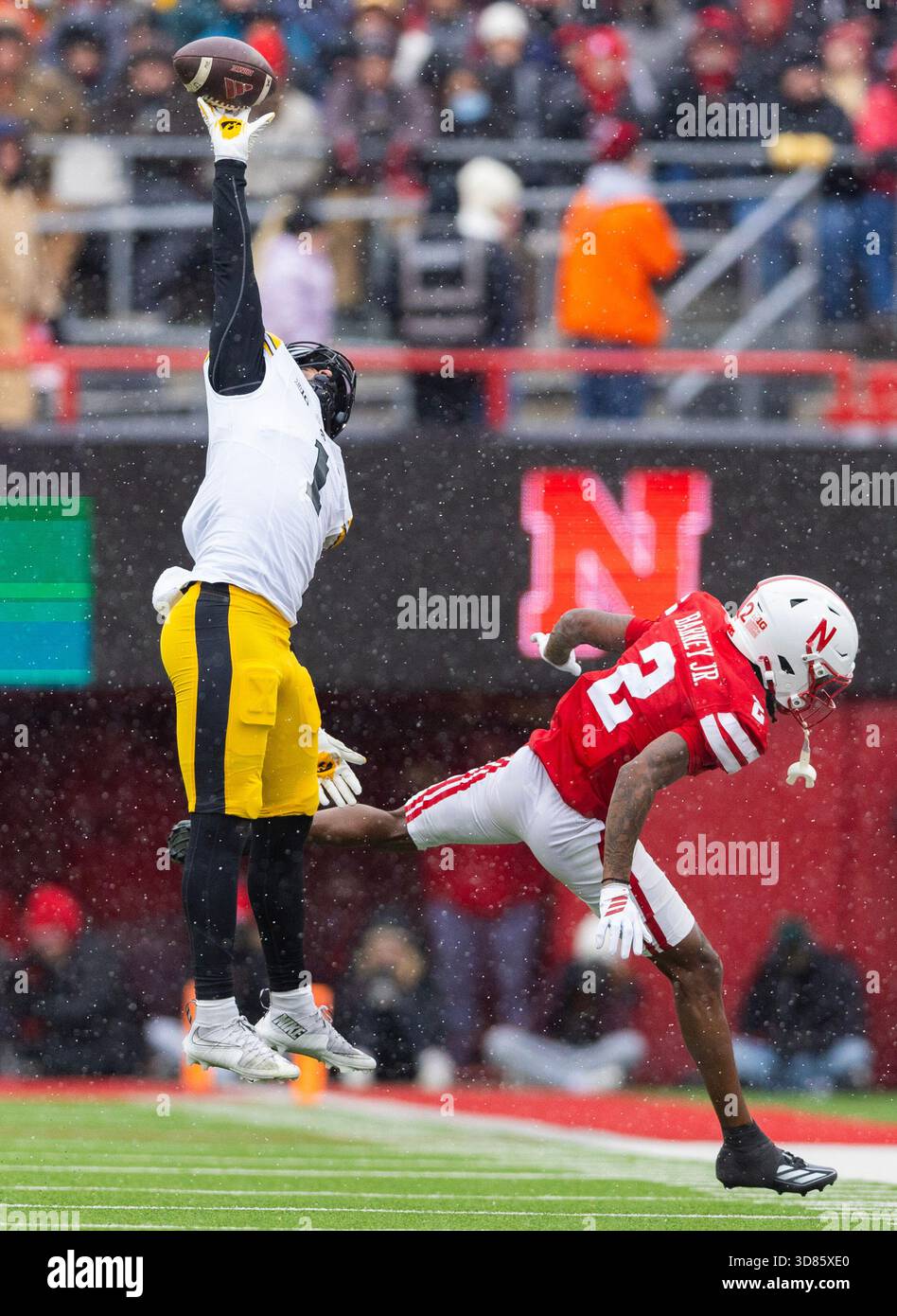 Iowa defensive back Xavier Nwankpa (1) bats down a pass intended for ...