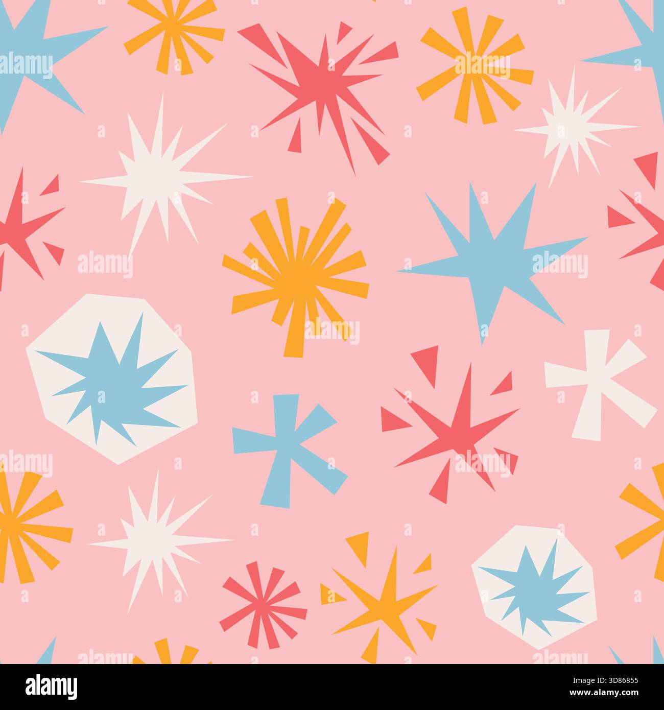Pastel pink seamless pattern with irregular stars and simple geometric ...
