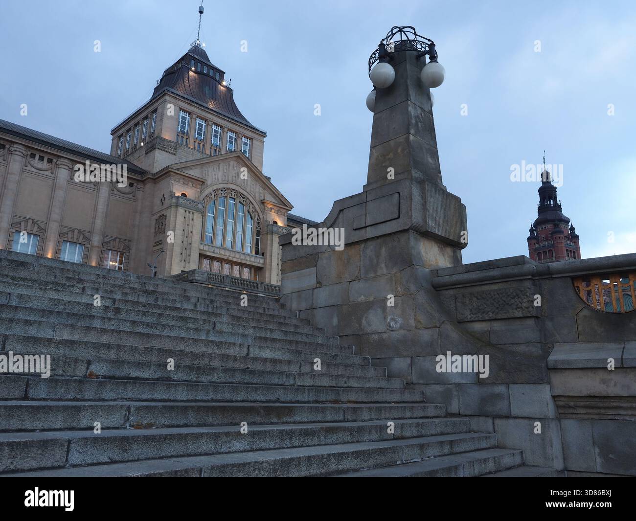 Monumental stone staircase at Wały Chrobrego, Szczecin, Poland Stock ...