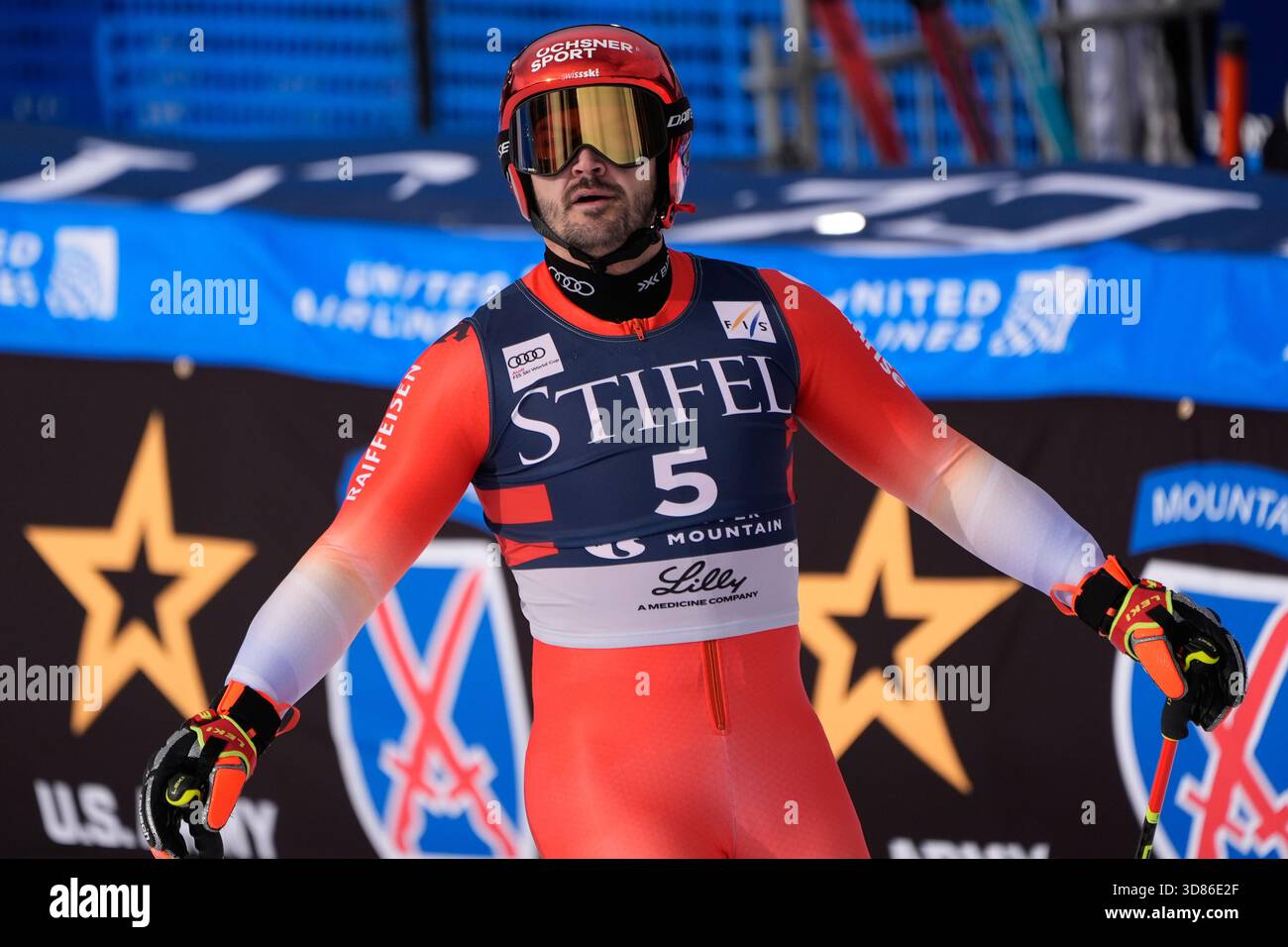 Switzerland's Loic Meillard reacts after his run during a World Cup men ...
