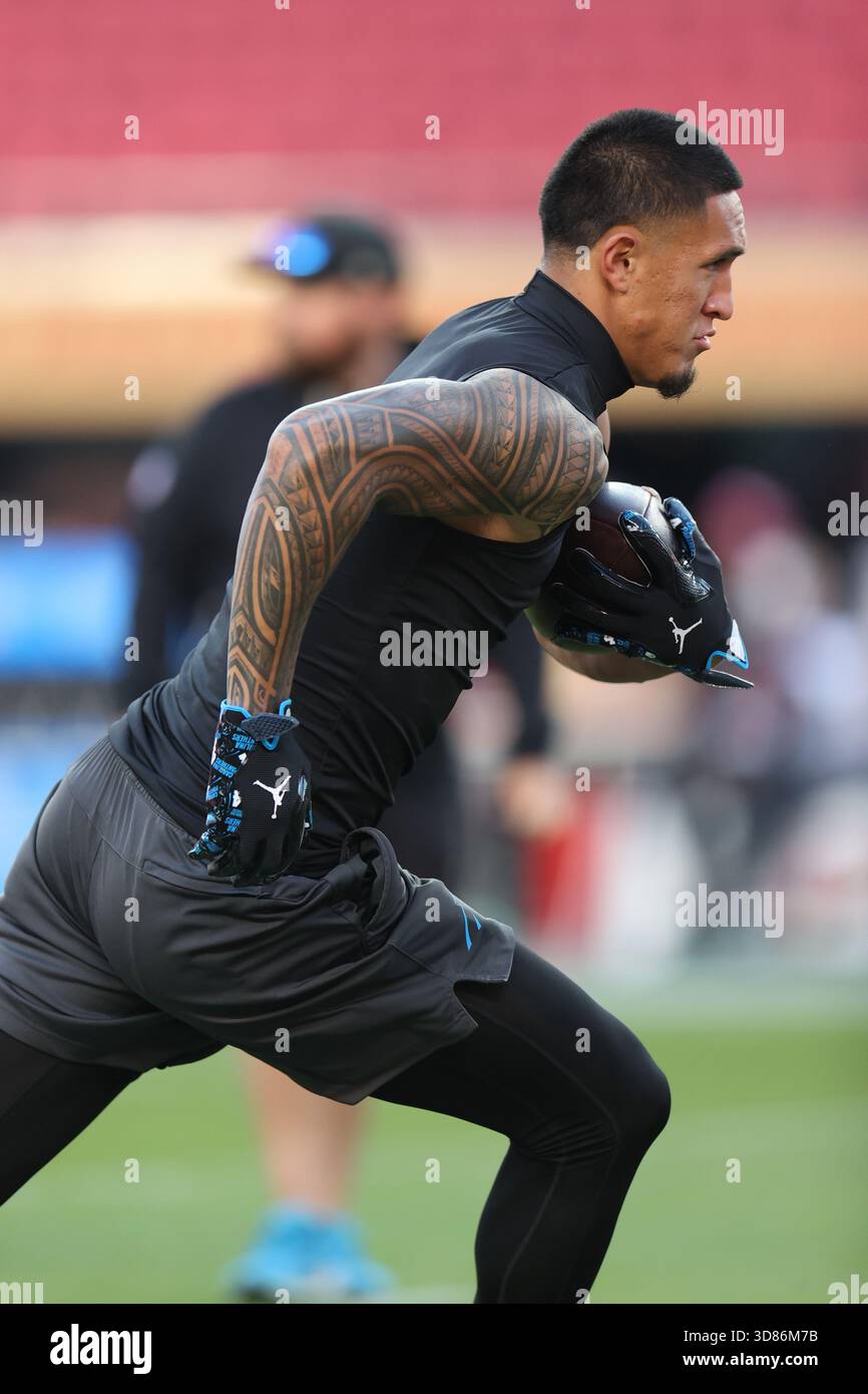 Carolina Panthers wide receiver Tetairoa McMillan (4) warms up during ...