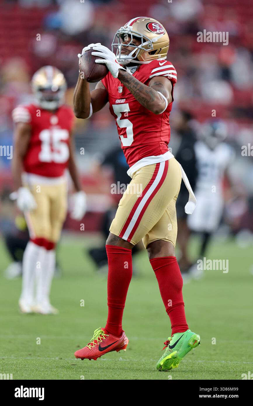 San Francisco 49ers wide receiver Demarcus Robinson (5) warms up during ...