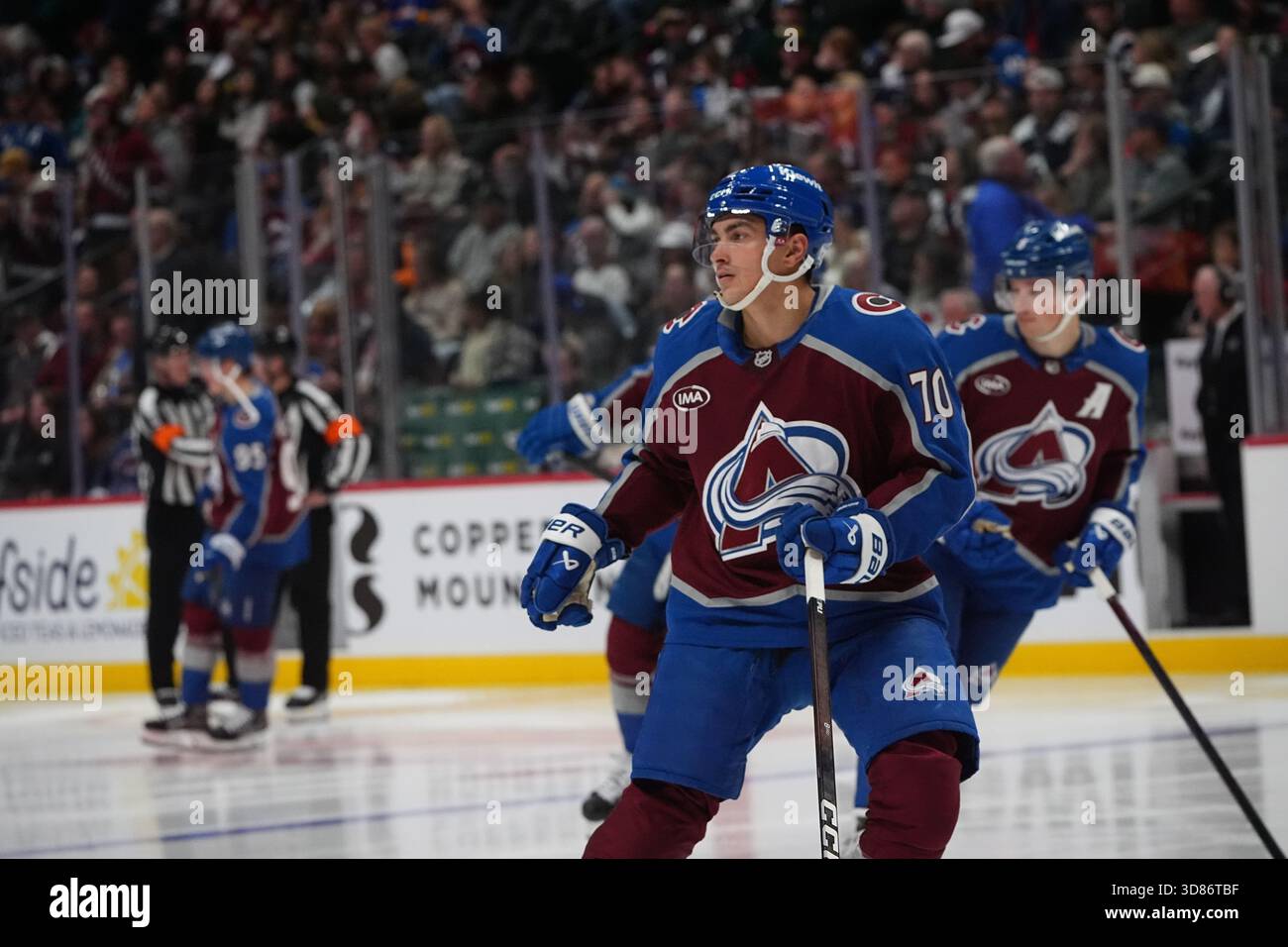Colorado Avalanche defenseman Sam Malinski (70) in the second period of ...