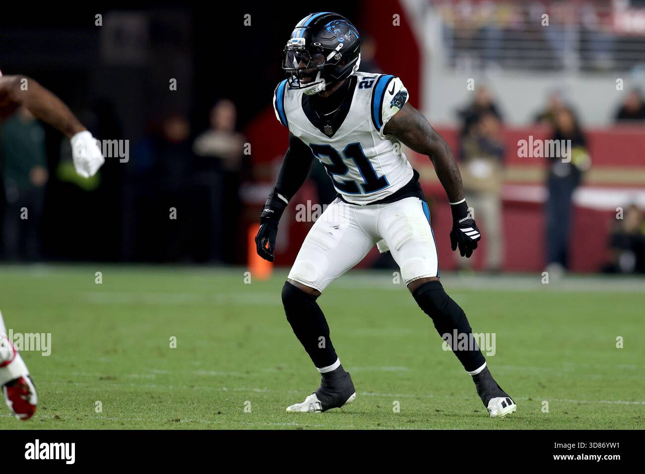 Carolina Panthers safety Nick Scott (21) looks into the backfield ...