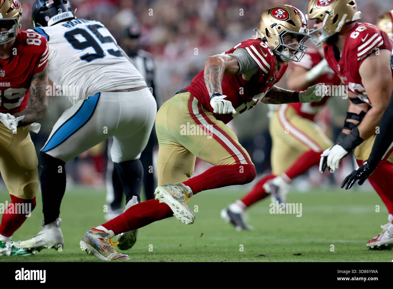 San Francisco 49ers tight end George Kittle (85) runs during an NFL ...