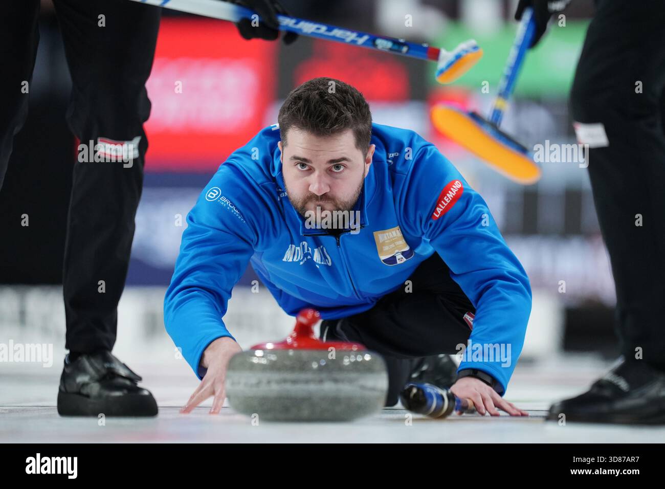 Team Dunstone skip Matt Dunstone delivers a stone during Canadian ...