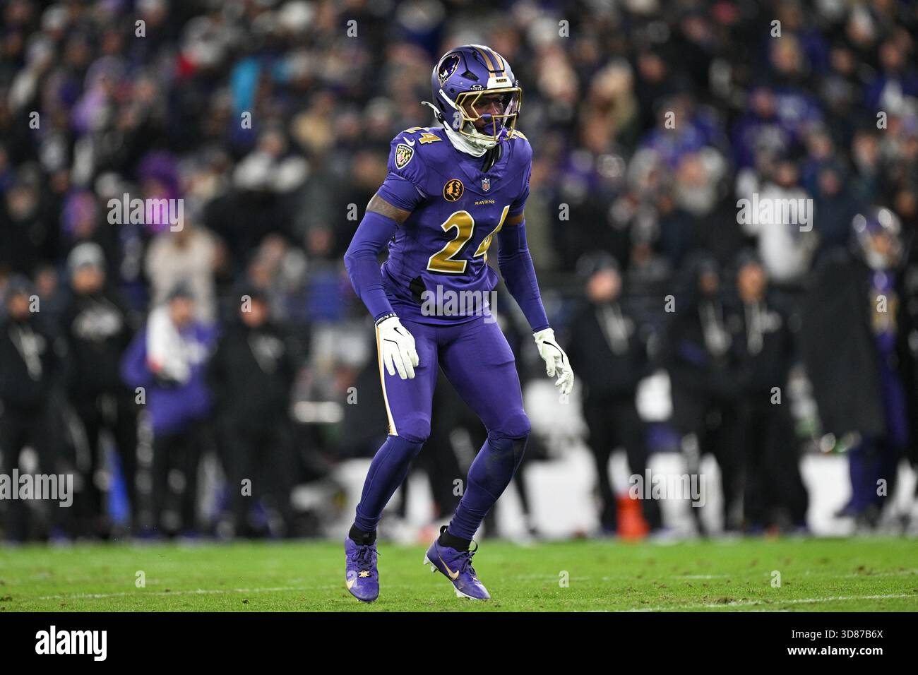 Baltimore Ravens safety Malaki Starks (24) in action during the first ...