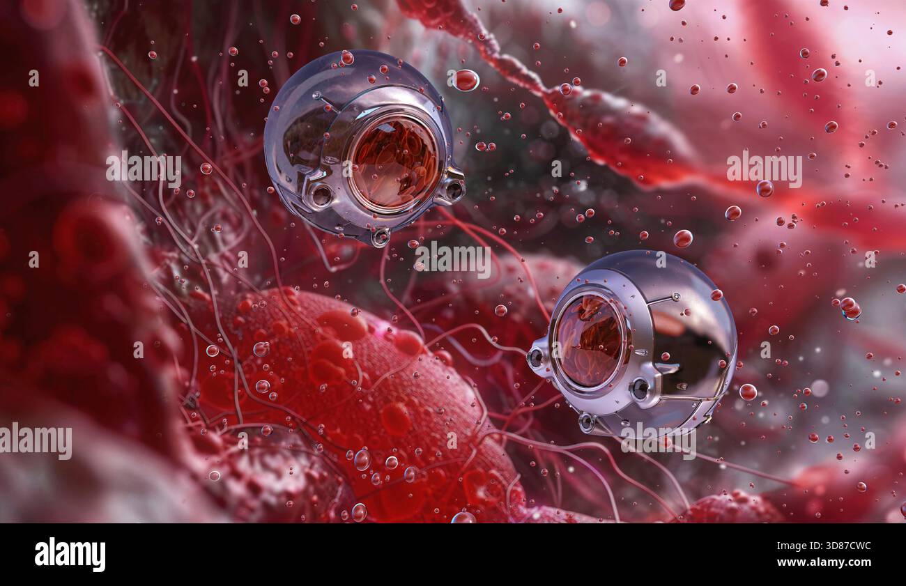 Illustration of nanobots in the human bloodstream. Nano robots could be ...