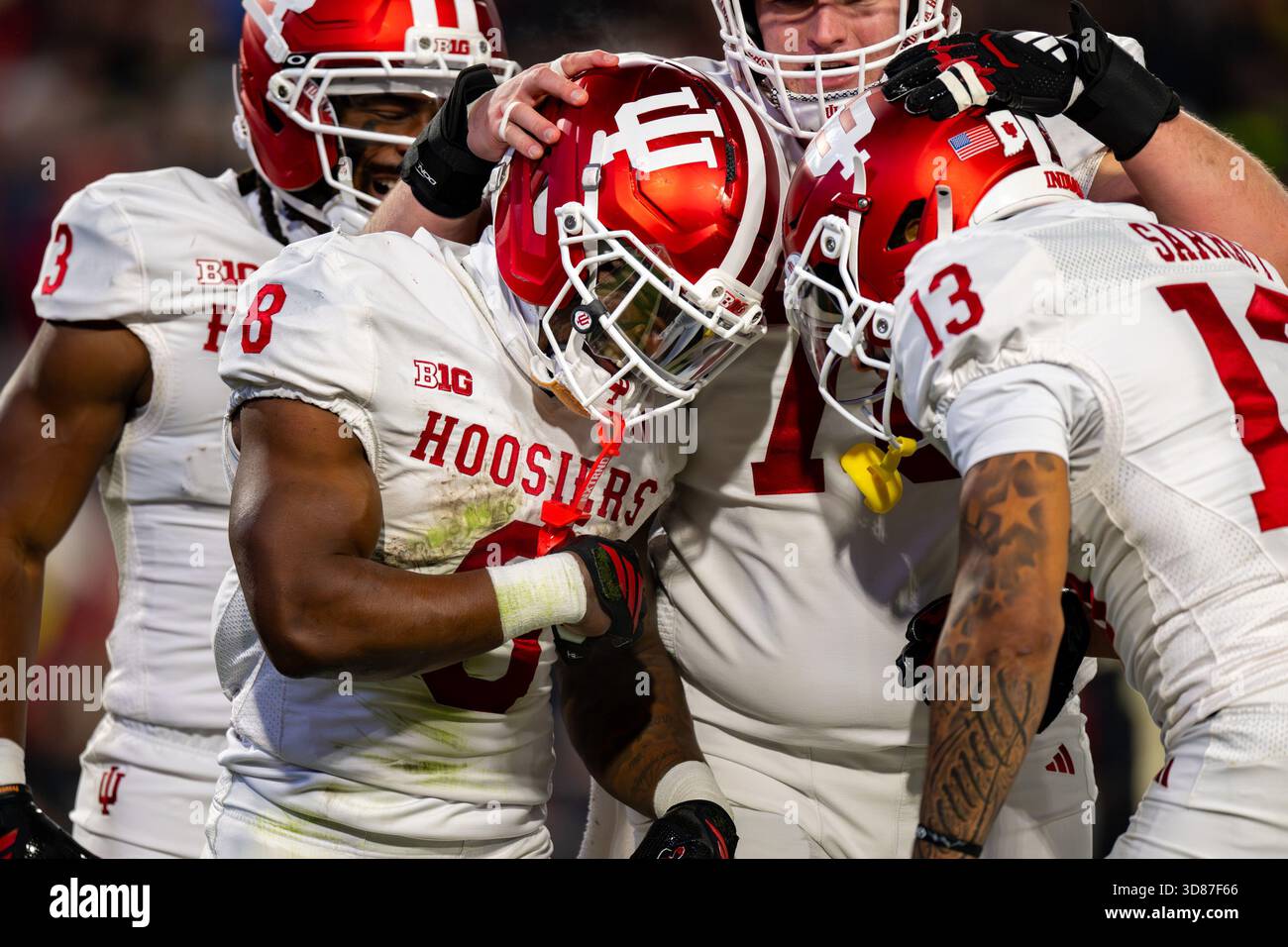 Indiana running back Kaelon Black (8) celebrates with teammates after ...