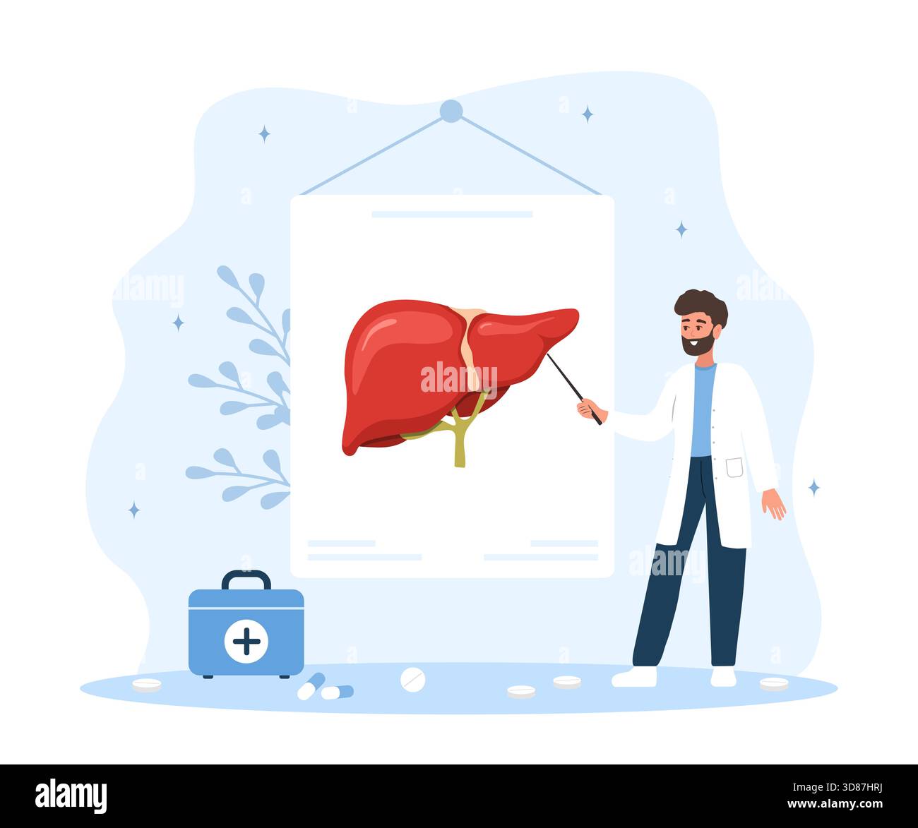 Liver donation education. Cartoon doctor in scrubs explaining ...