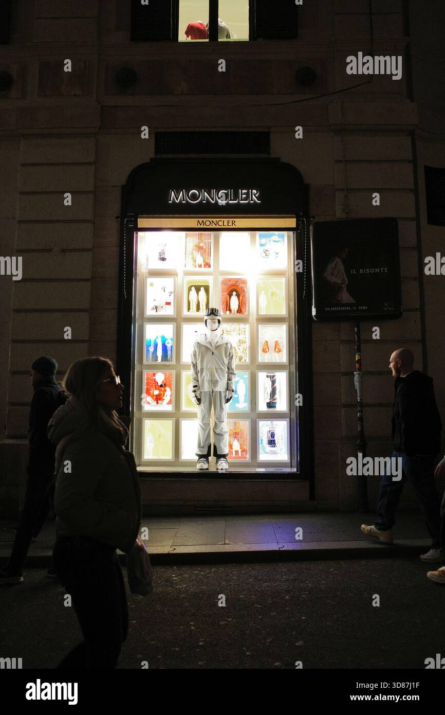 Moncler storefront and signage in Rome, Italy on November 28, 2025 ...