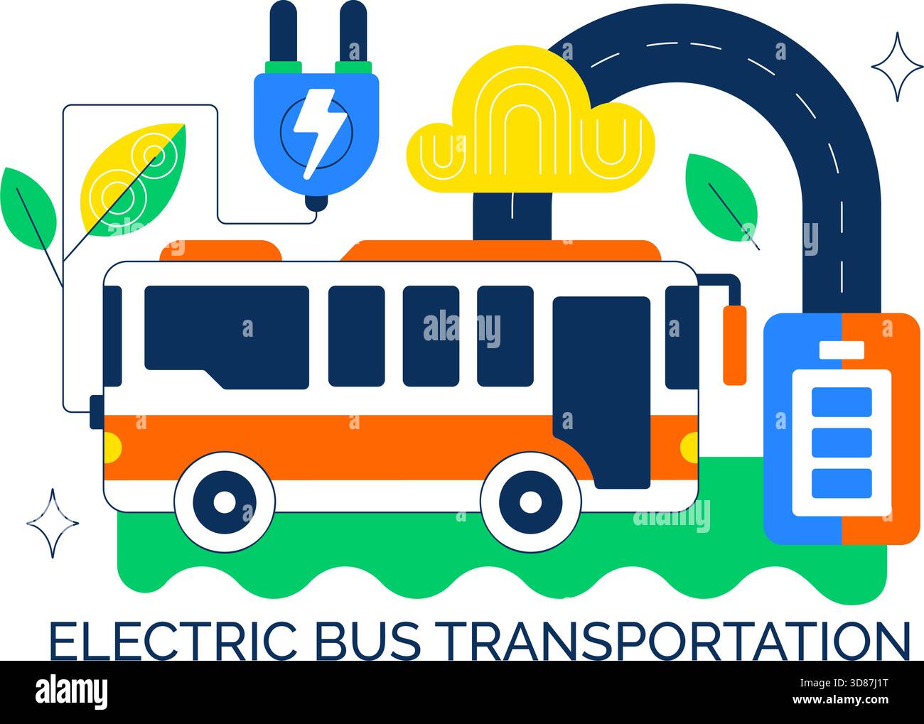 Electric Bus Transportation Illustration Featuring an Electric City Bus ...