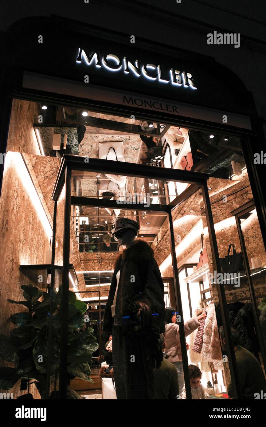 Moncler storefront and signage in Rome, Italy on November 28, 2025 ...