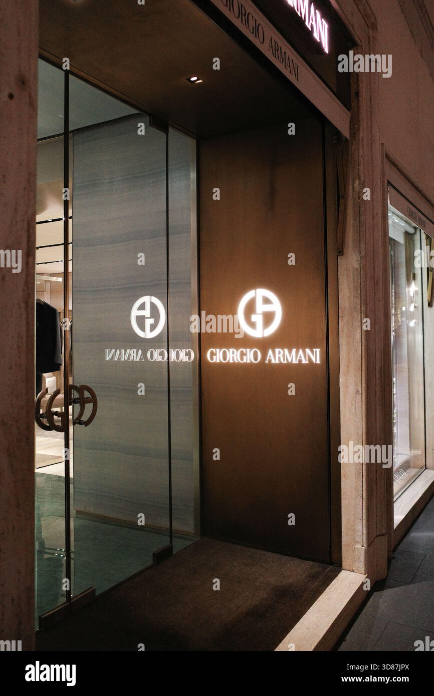 Giorgio Armani storefront and signage in Rome, Italy on November 28 ...