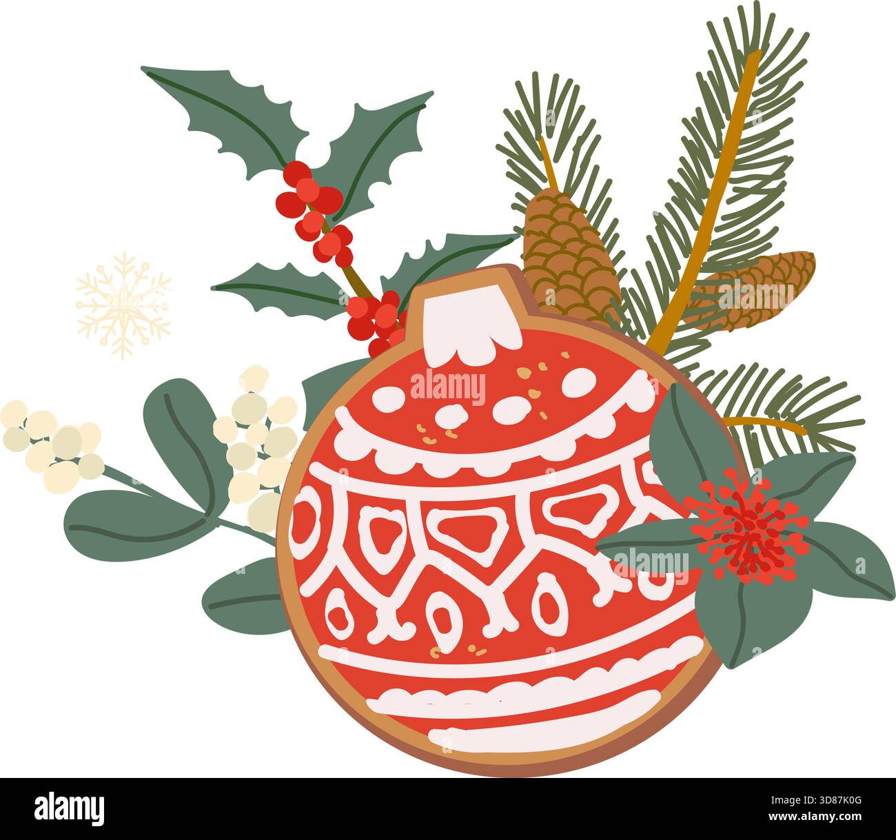 Vector christmas gingerbread bauble cookie and holly berry, snowberry ...