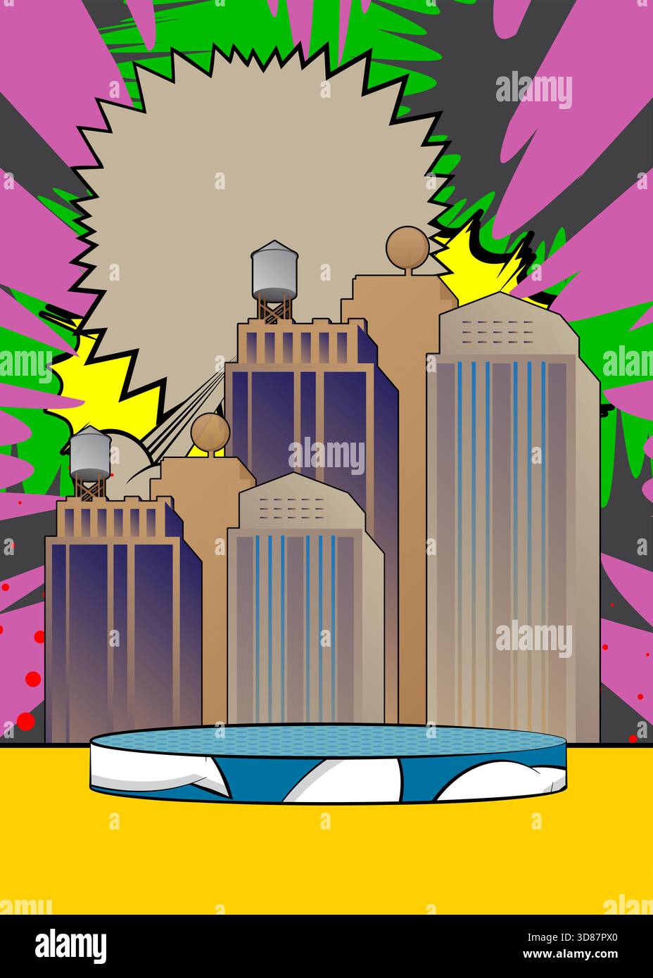 Comic Book Product podium stage for mockup presentation with Skyscraper ...