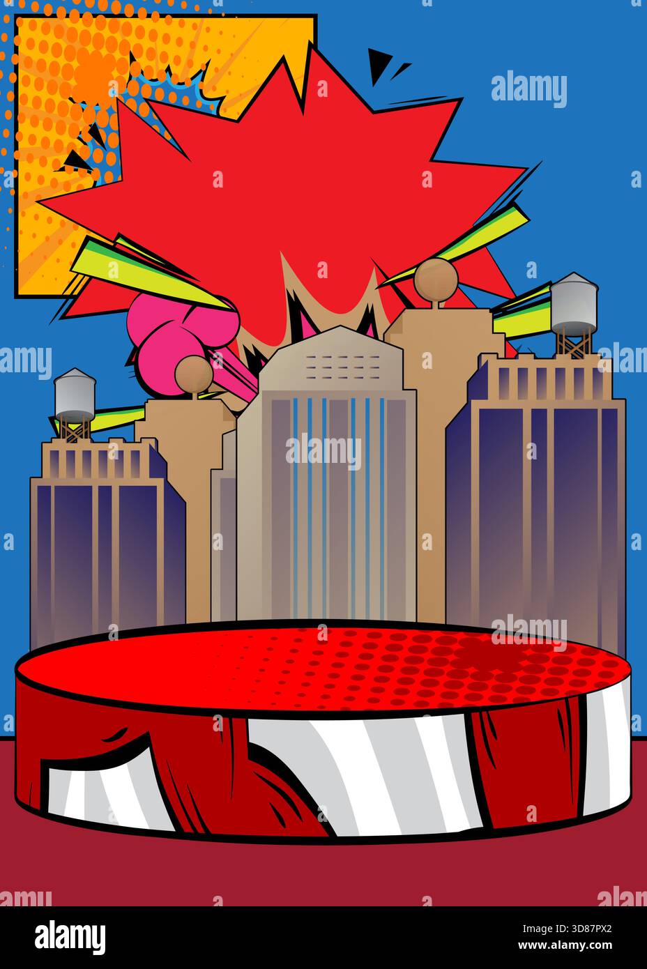 Comic Book Product podium stage for mockup presentation with Skyscraper ...
