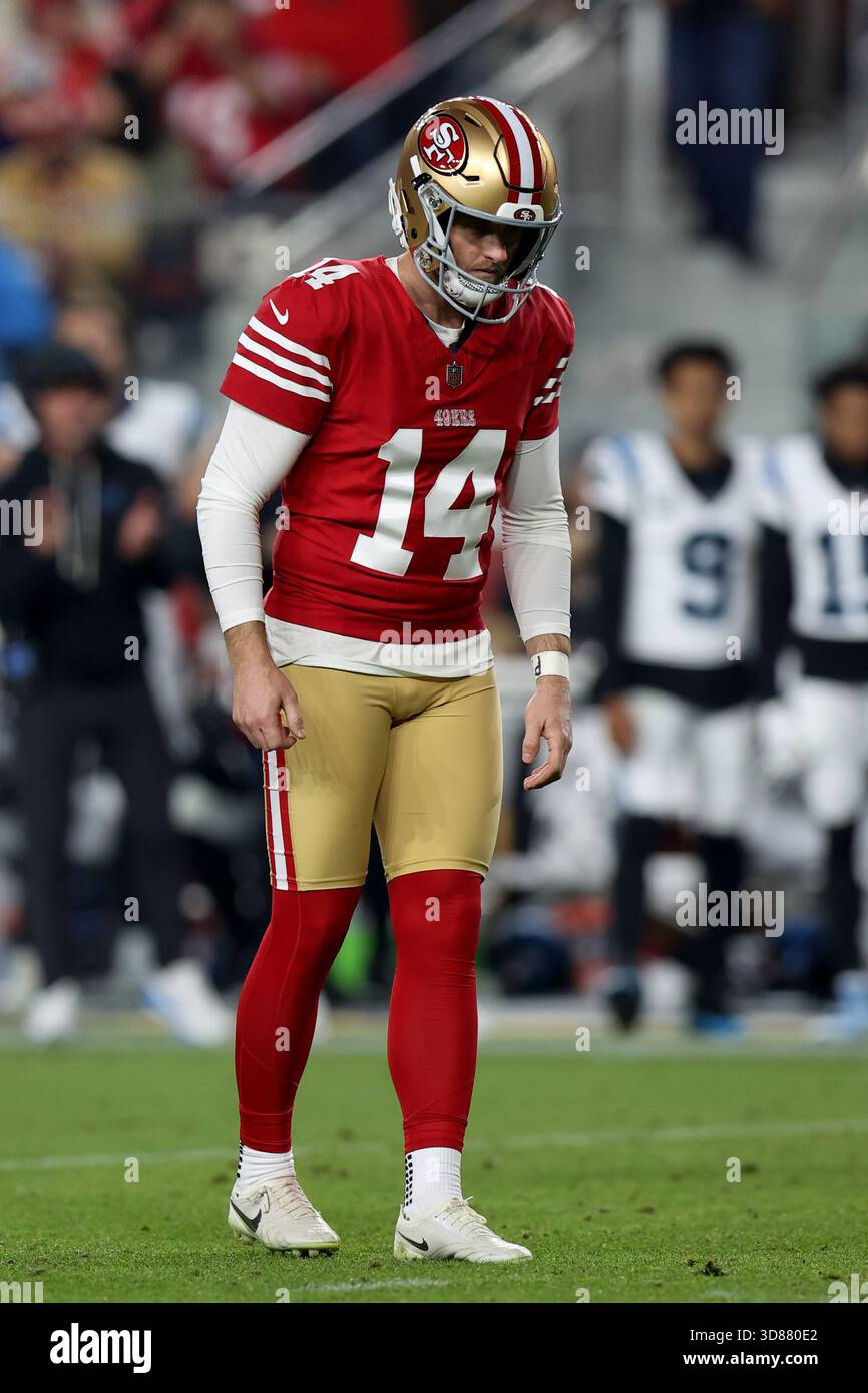 San Francisco 49ers kicker Matt Gay (14) kicks during an NFL football ...