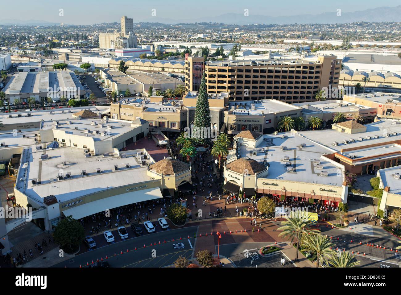 An aerial view of a Christmas tree at the Citadel Outlets on Black ...