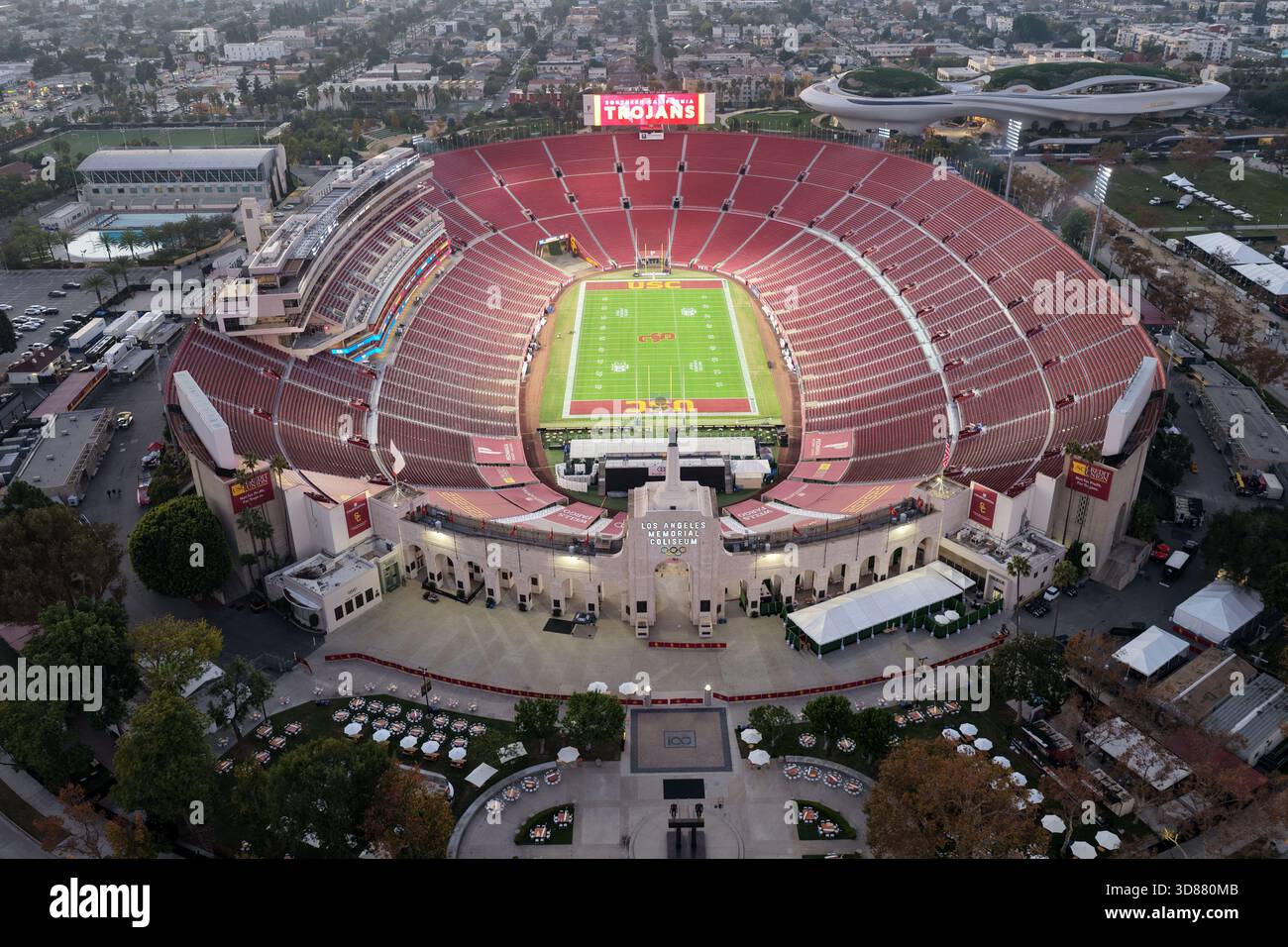 A general overall aerial view of the Los Angeles Memorial Coliseum ...