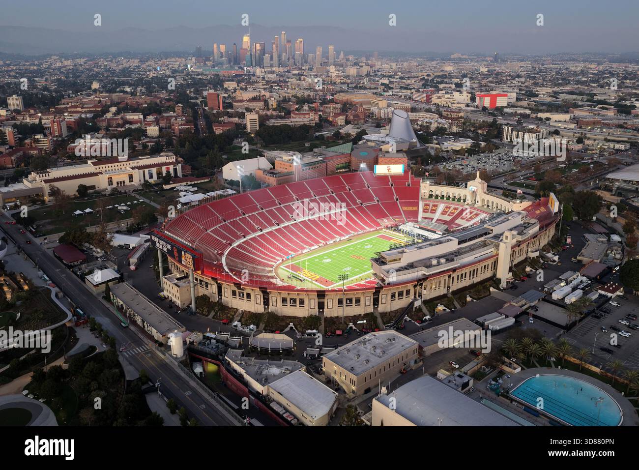 A general overall aerial view of the Los Angeles Memorial Coliseum ...