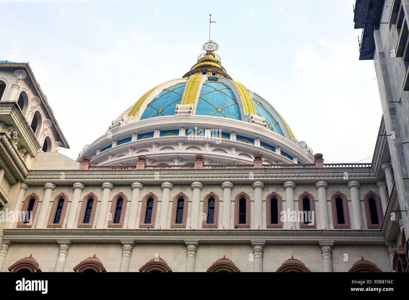 Grand Iskon Temple of Mayapur with Blue and Gold Dome Stock Photo - Alamy