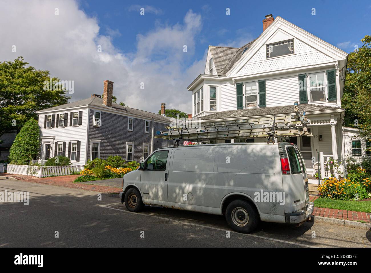 Edgartown, Massachusetts. Colonial New England wooden houses with white ...