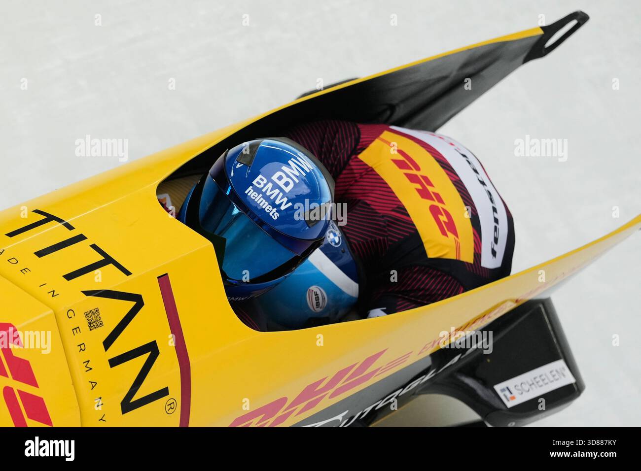 Johannes Lochner and Georg Fleischhauer of Germany speed down the track ...