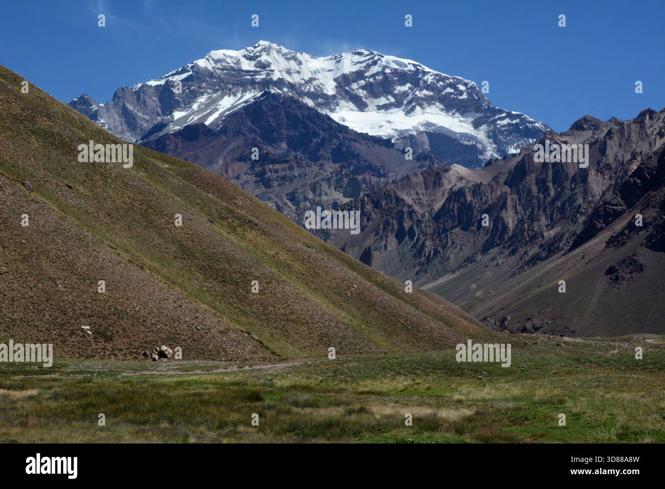 The south facing slope of Mount Aconcagua and its approach, in the ...