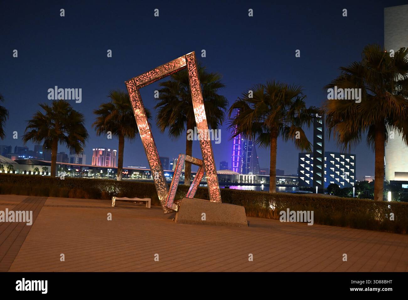Bahrain, Manama, Bahrain Bay, Four Season Bridge 1 - aerial view over ...