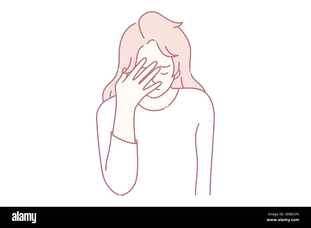 woman covering face with hand in frustration and visible stress, candid ...