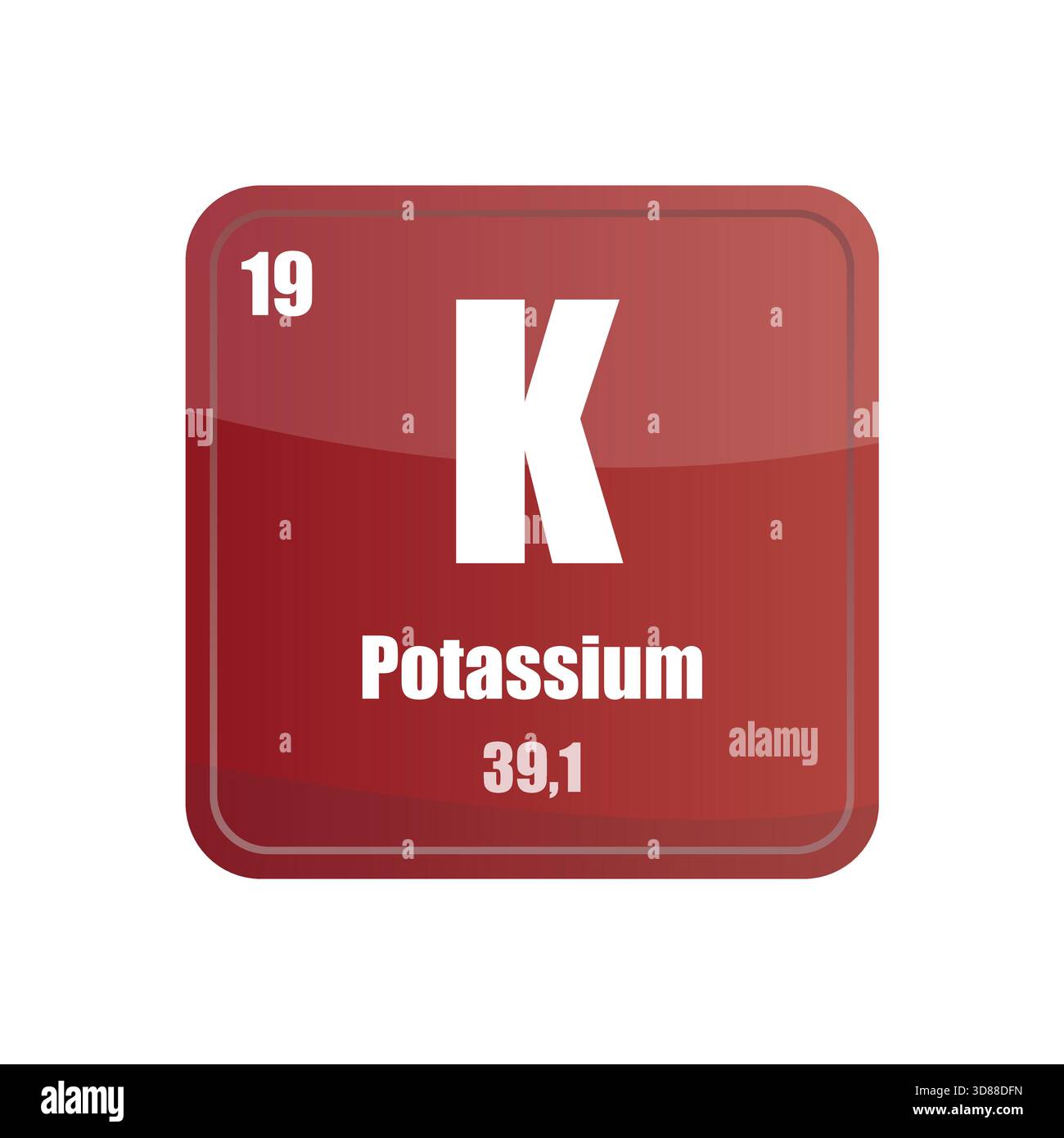 Potassium chemical element tile. Atomic number nineteen. K sign Vector ...