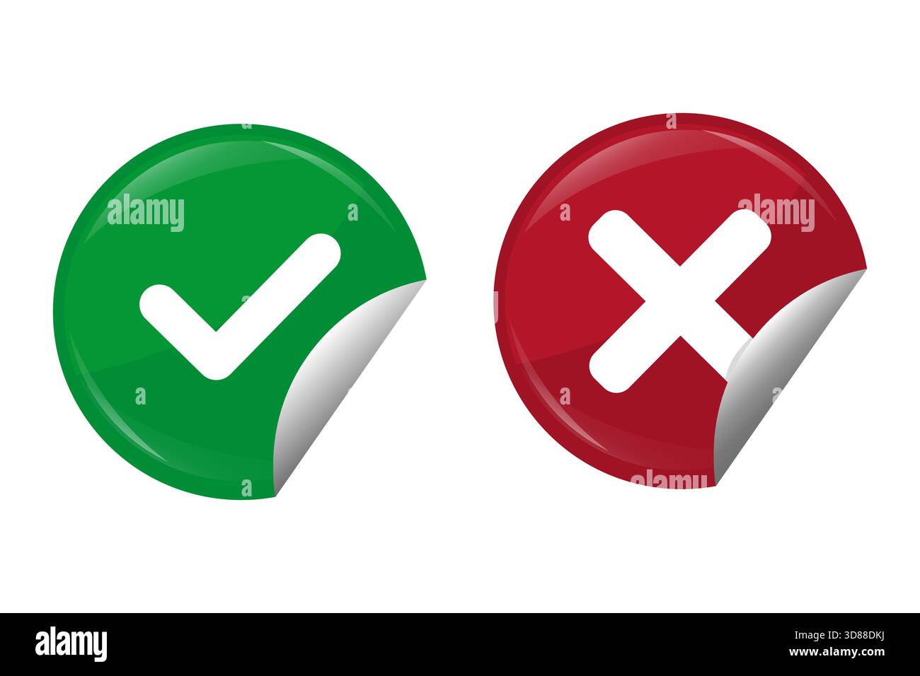Check and cross. Approval and rejection. Dual decision vector. Glossy ...