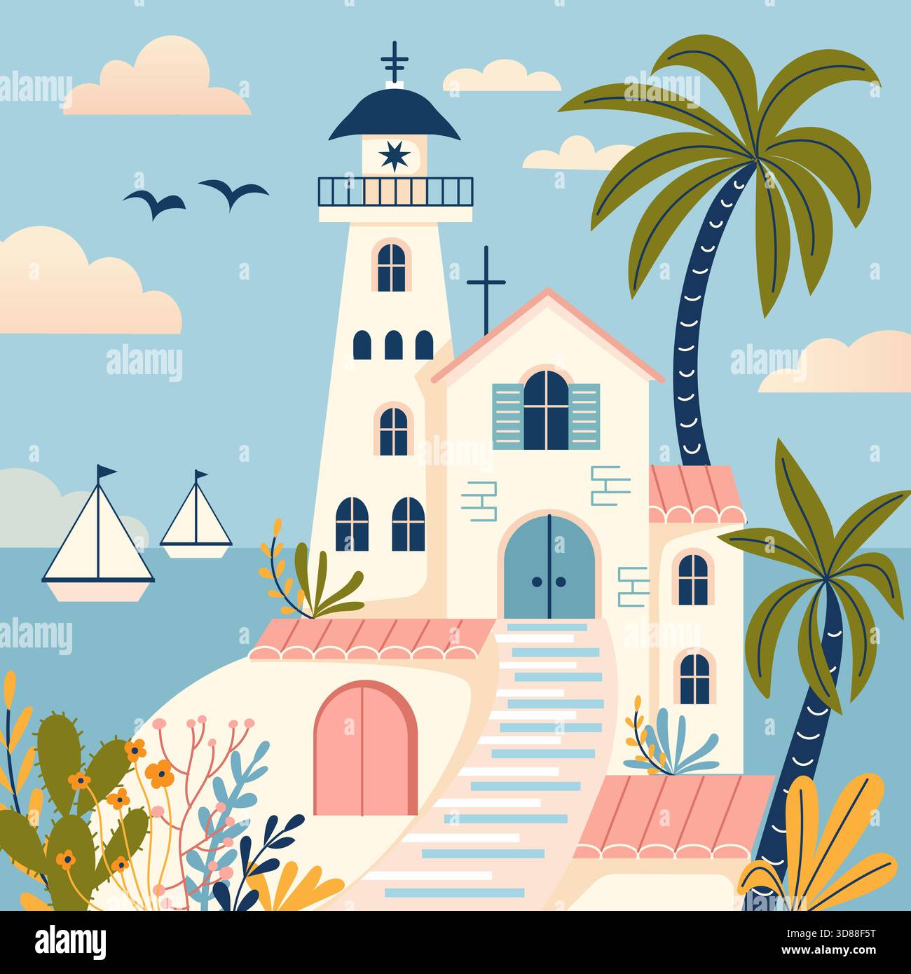 Coastal scene living travel Stock Vector Images - Alamy