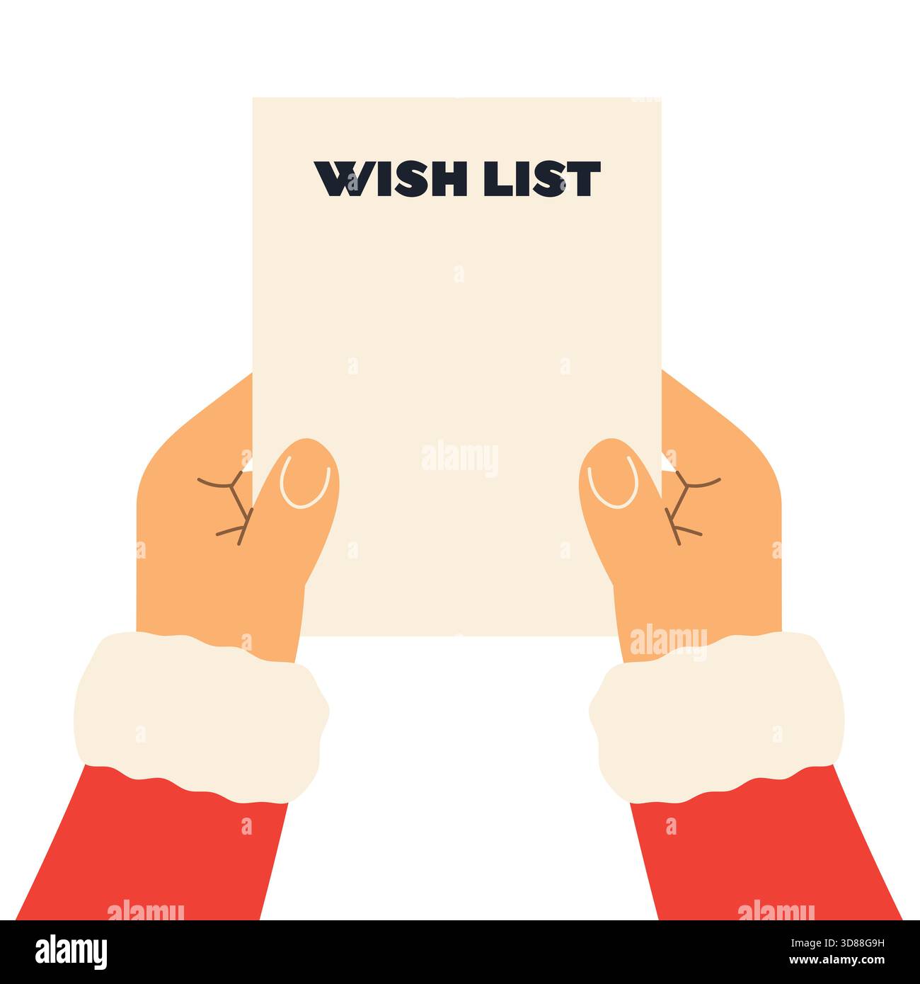 Santa Claus hands holding a wish list, Christmas holiday illustration ...
