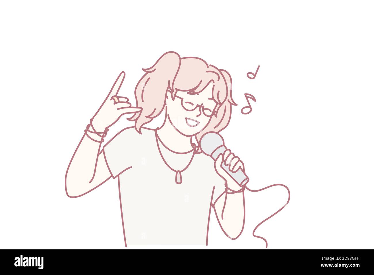 young person singing into microphone, sketch-style line art of aspiring ...
