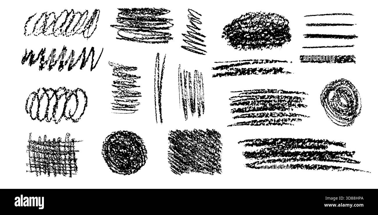Various black charcoal hatch patterns are displayed, demonstrating ...