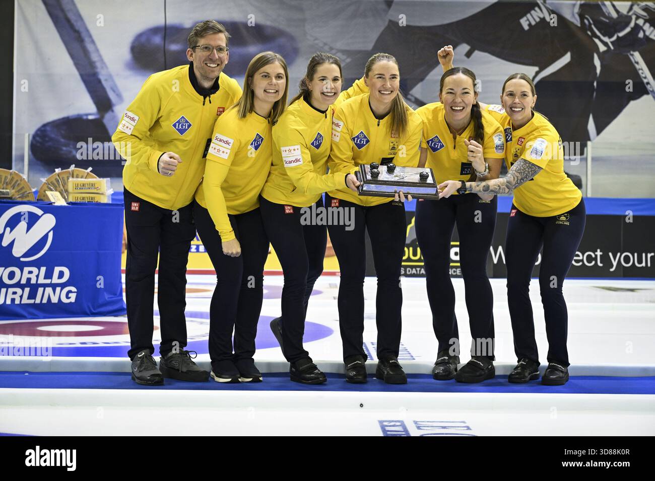 From left, Sweden coach Kristian Lindstr'm and players Johanna Heldin, Anna Hasselborg, Sara ...