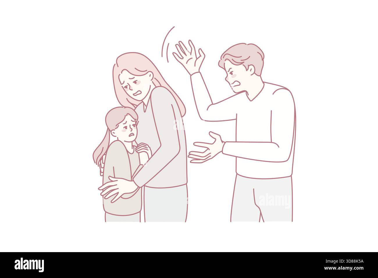 Mother protect child from aggressive father. Woman hide kid from ...