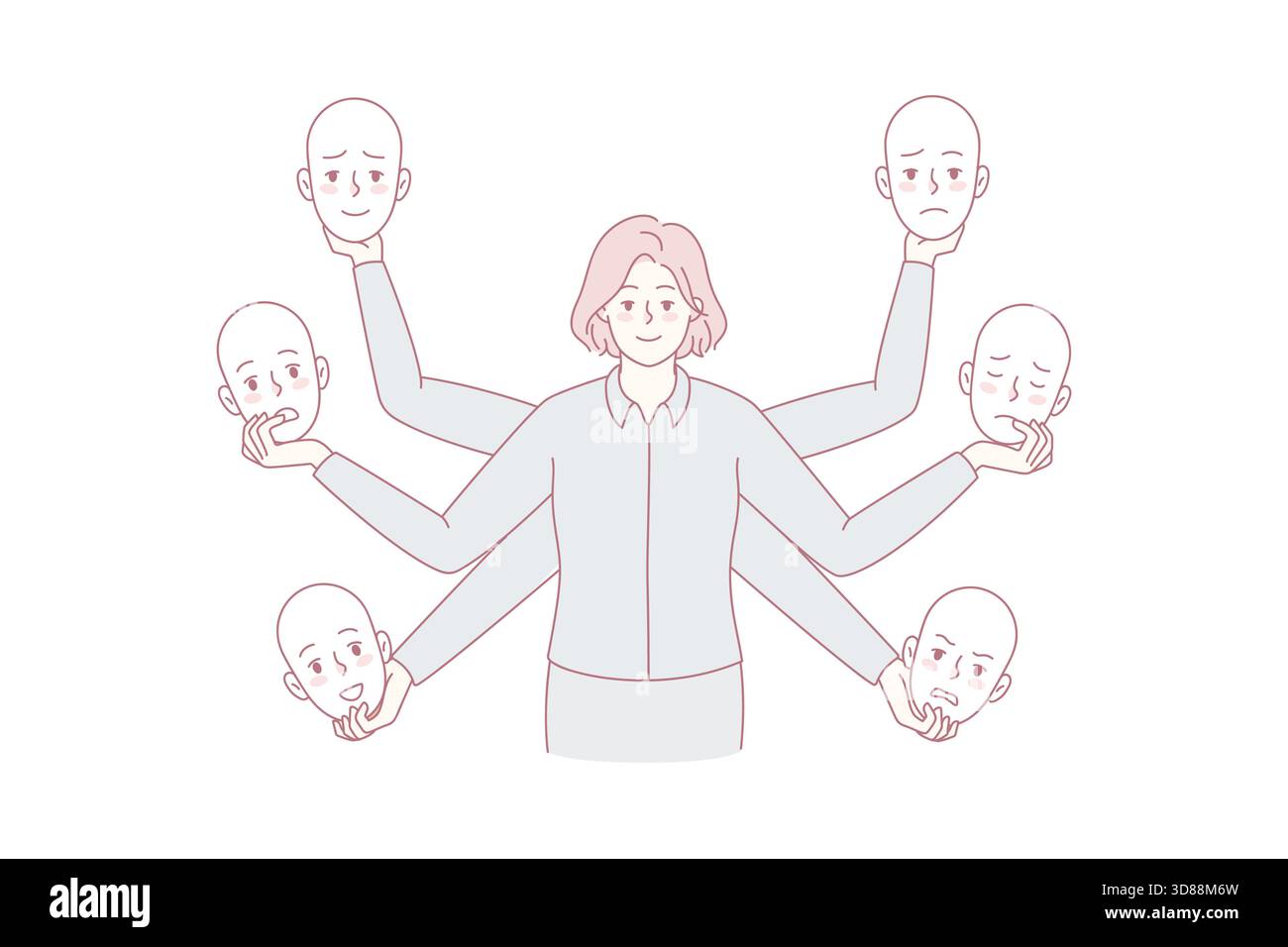 Businesswoman holding different masks choose moods and emotions in ...
