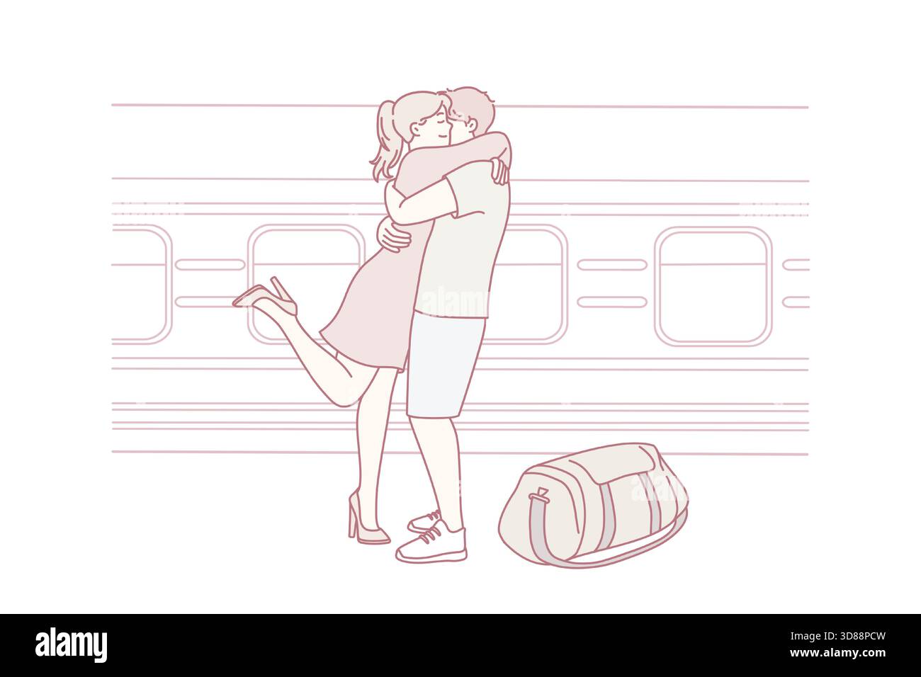 Train platform goodbye hug Stock Vector Images - Alamy