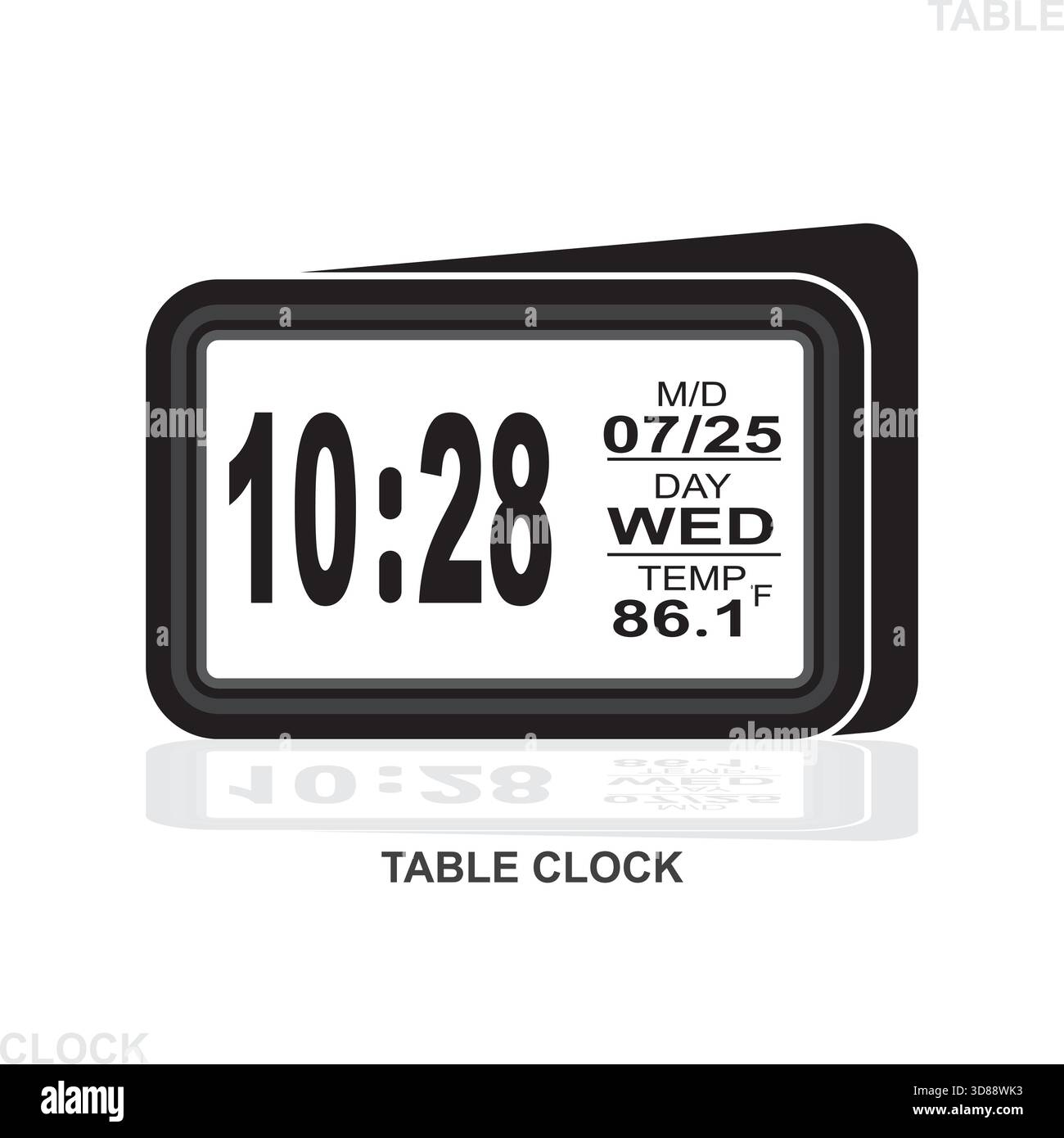 Modern digital clock displaying time, date, day, and temperature Stock ...
